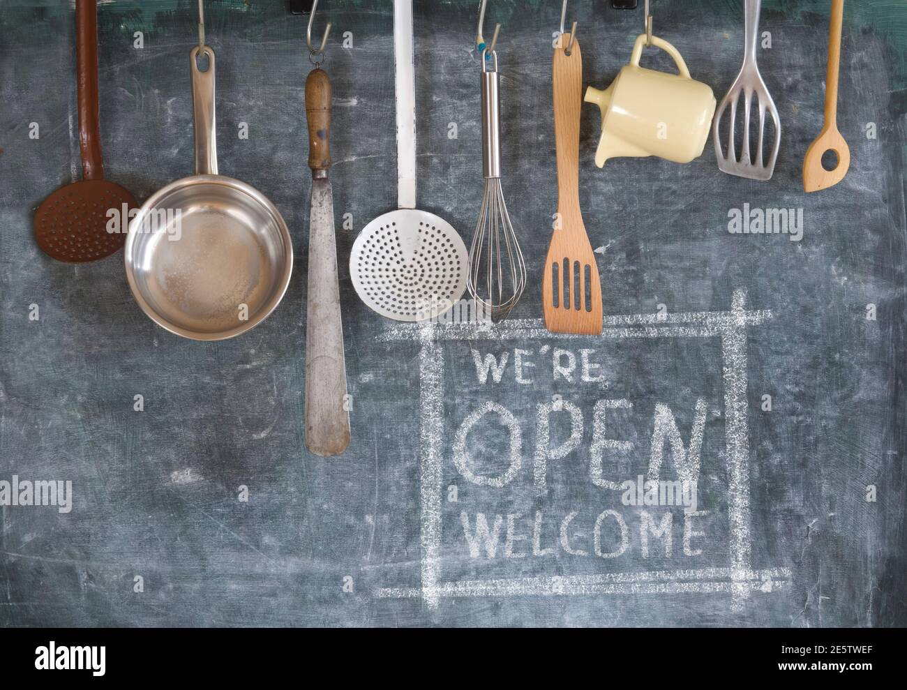 Welcome open sign, restaurant or cafe ready to service after corona ...
