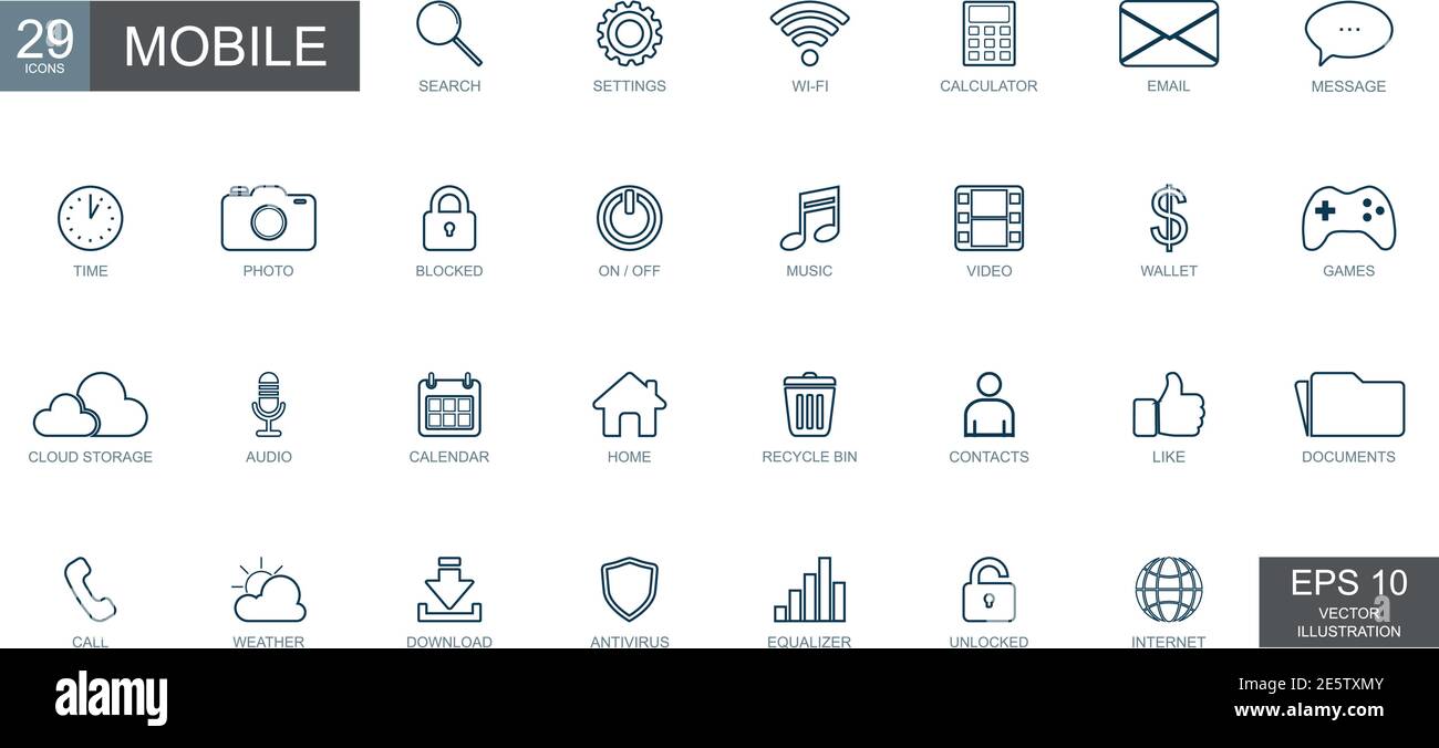 Large conceptual set of 29 icons on the theme of mobile - Vector ...