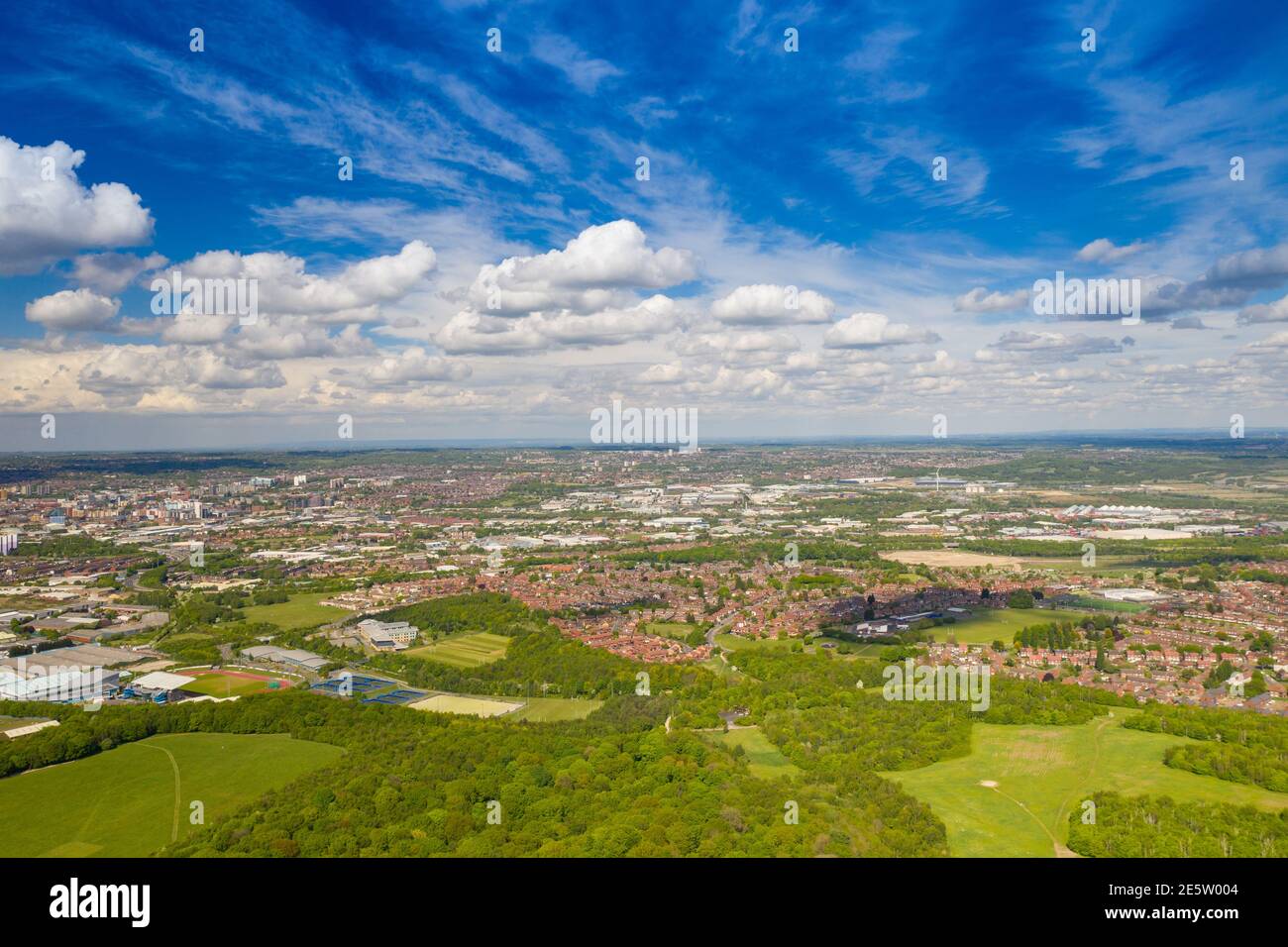 Aerial photo of the city of Leeds viewed from the village of Middleton ...