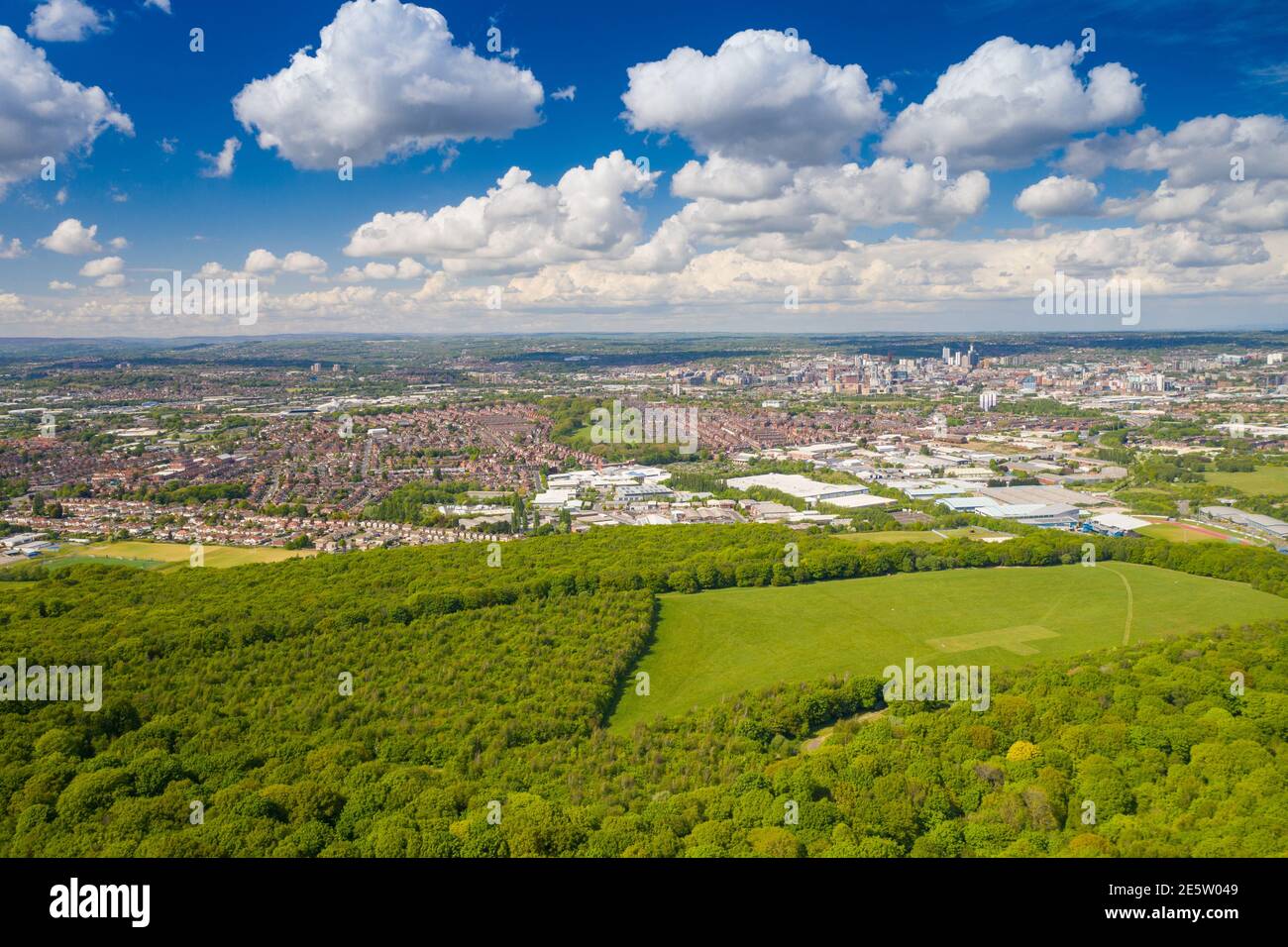 Aerial photo of the city of Leeds viewed from the village of Middleton ...