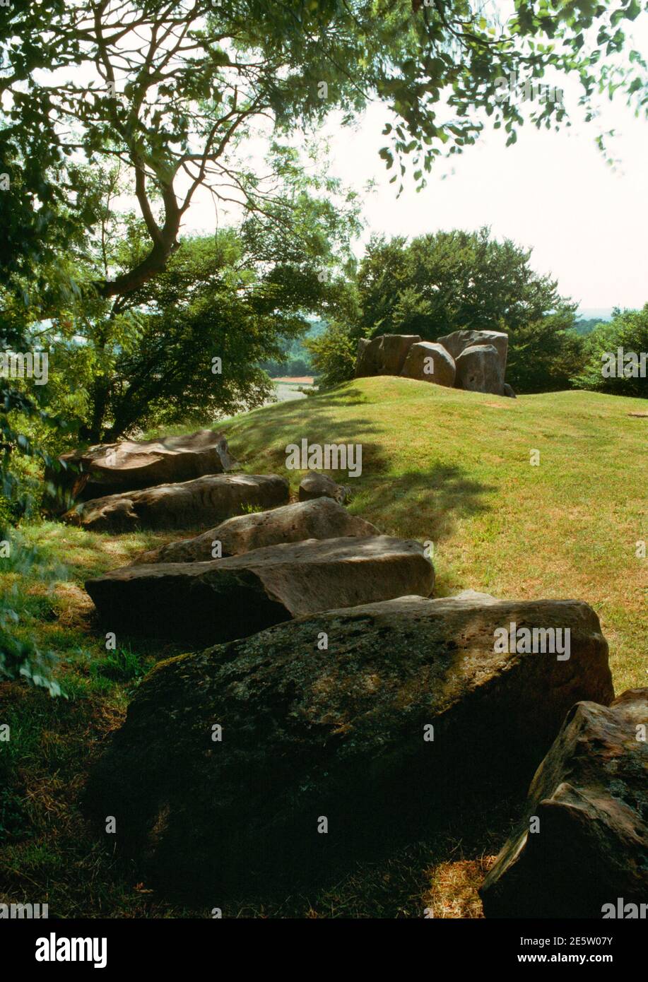 View SE from the rear of Coldrum Neolithic long barrow, Kent, England ...