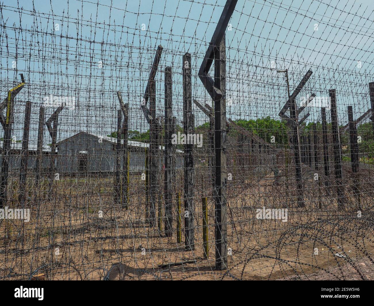 PHU QUOC, VIETNAM - March 27, 2017: Barb wire fence in Coconut Tree ...