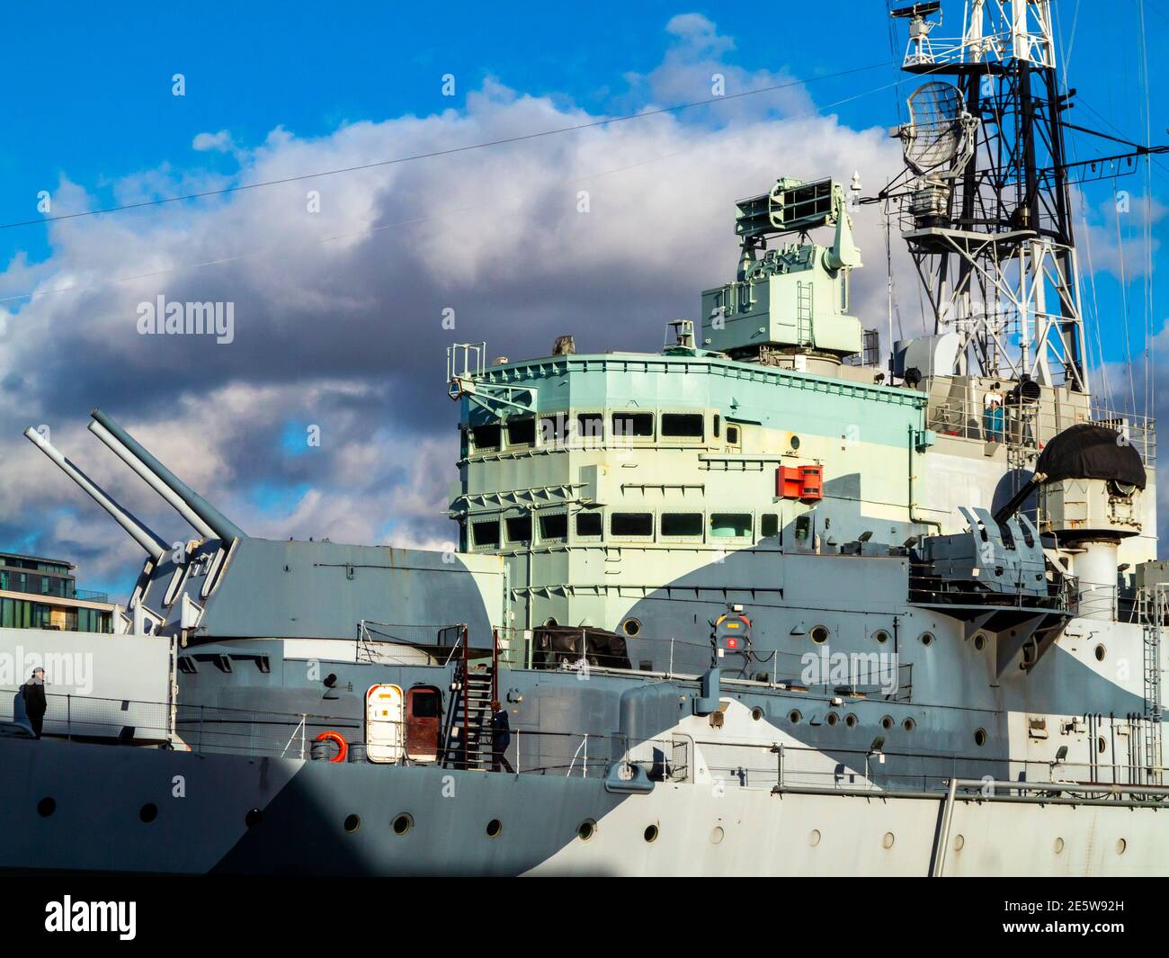 HMS Belfast a British Royal Navy Town Class light cruiser launched in ...