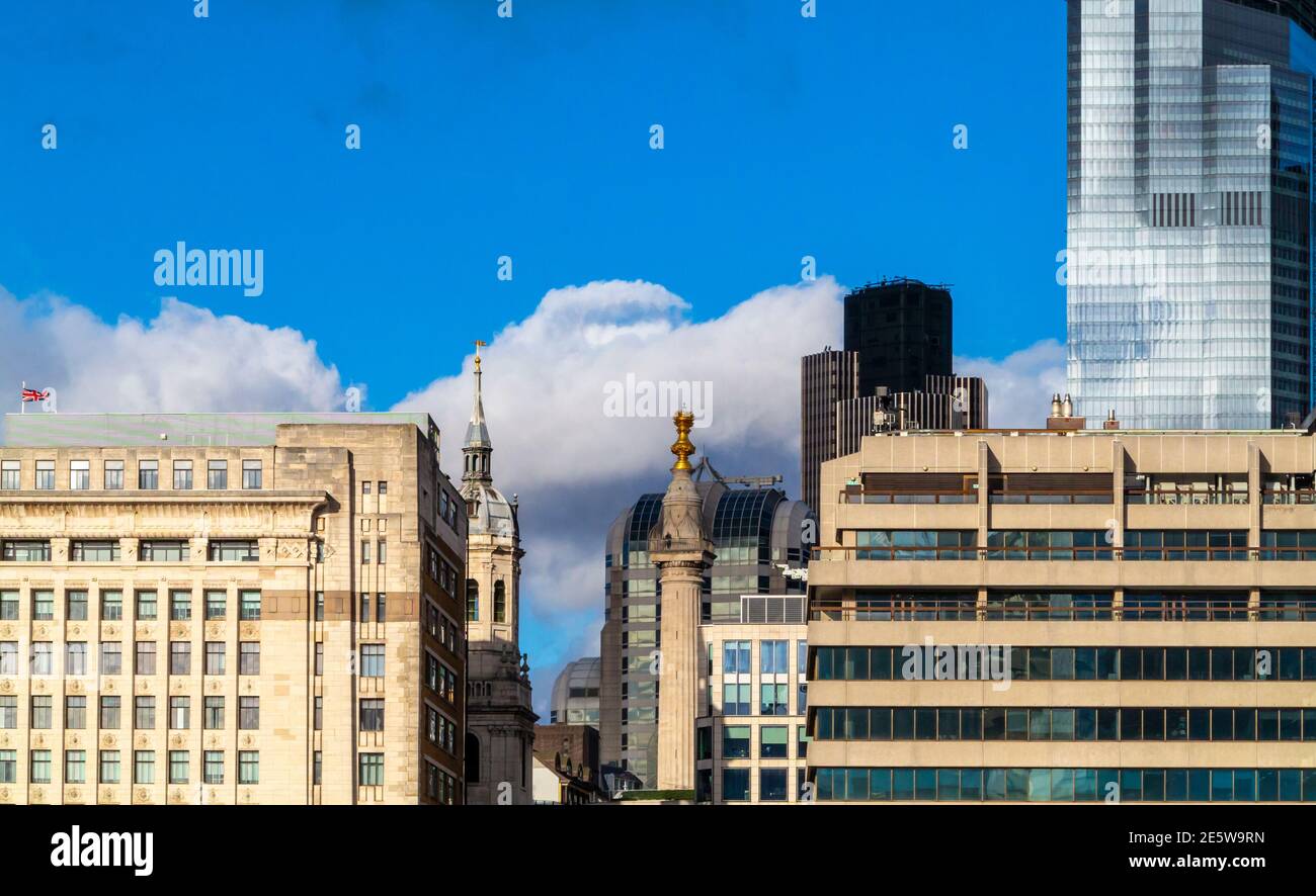 City of London office blocks on the north side of the River Thames ...