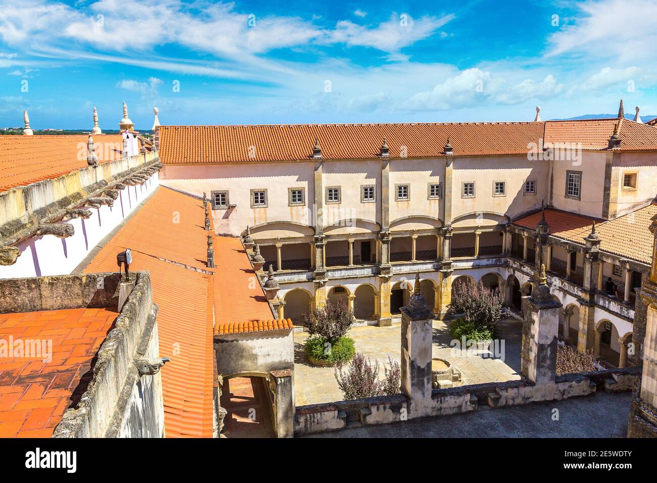 Central square of the inside medieval Templar castle in Tomar in a ...