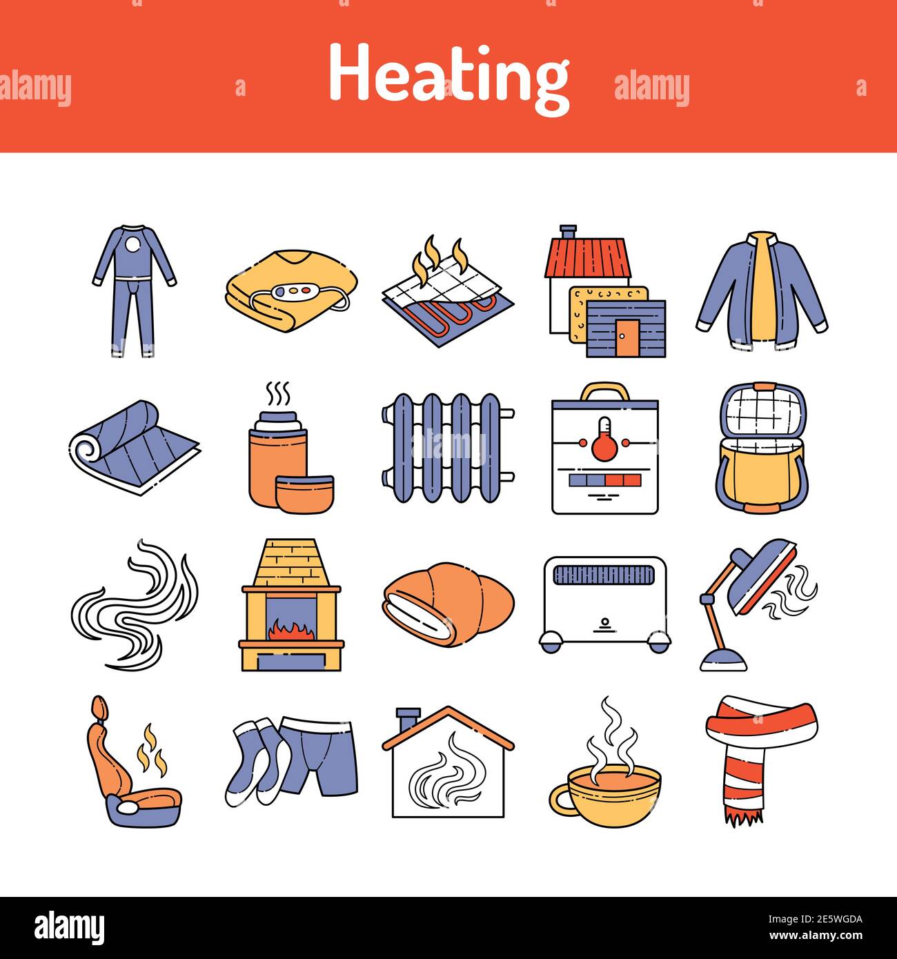 Heating color line icons set. Pictograms for web page, mobile app ...