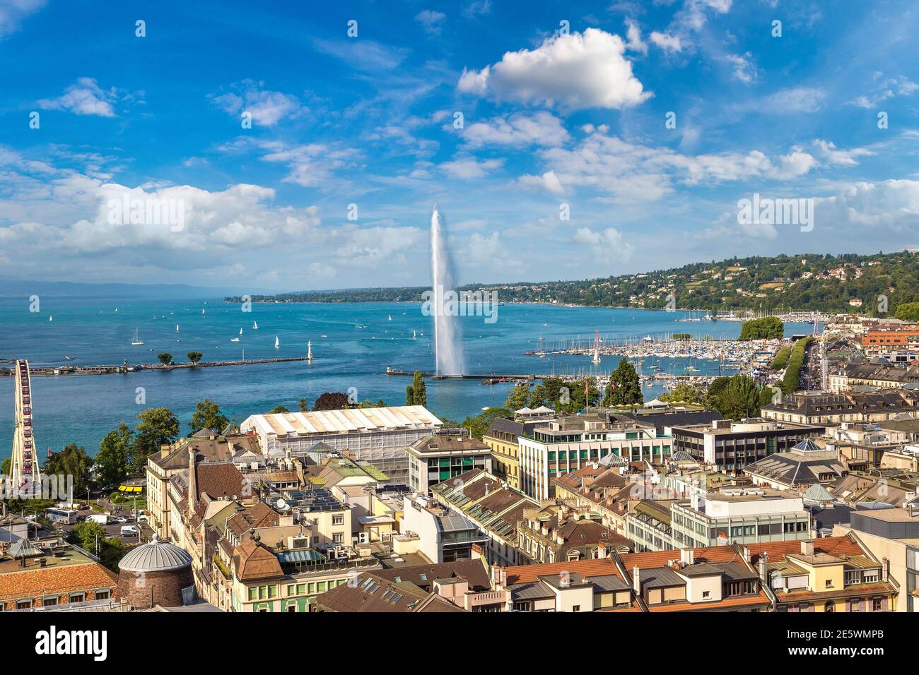 Panoramic aerial view of Geneva in a beautiful summer day, Switzerland ...