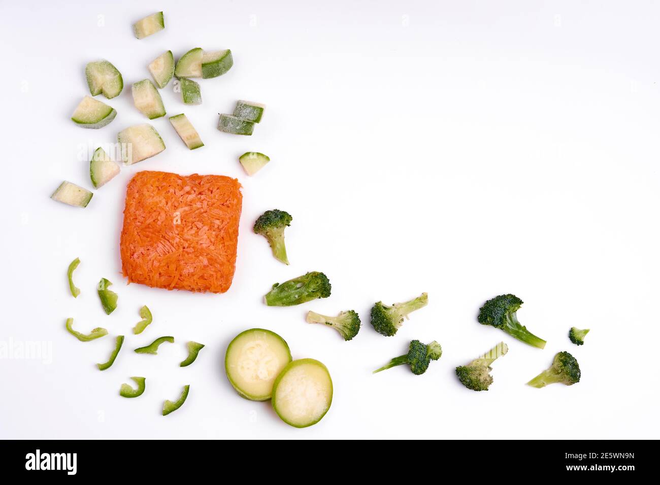 Handmade frozen semi-finished vegetable preparation. Chopped vegetables ...