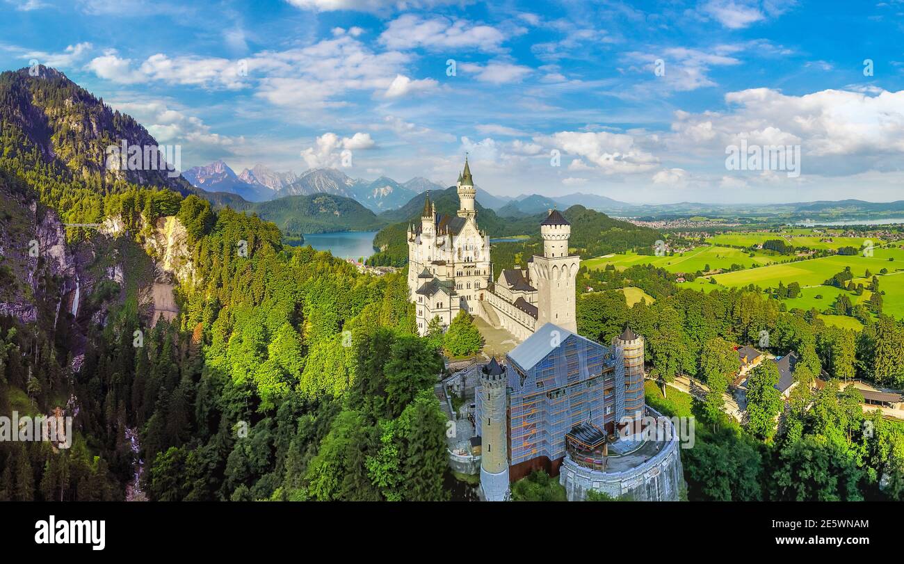 Neuschwanstein Castle in Fussen, Bavaria, Germany in a beautiful summer ...
