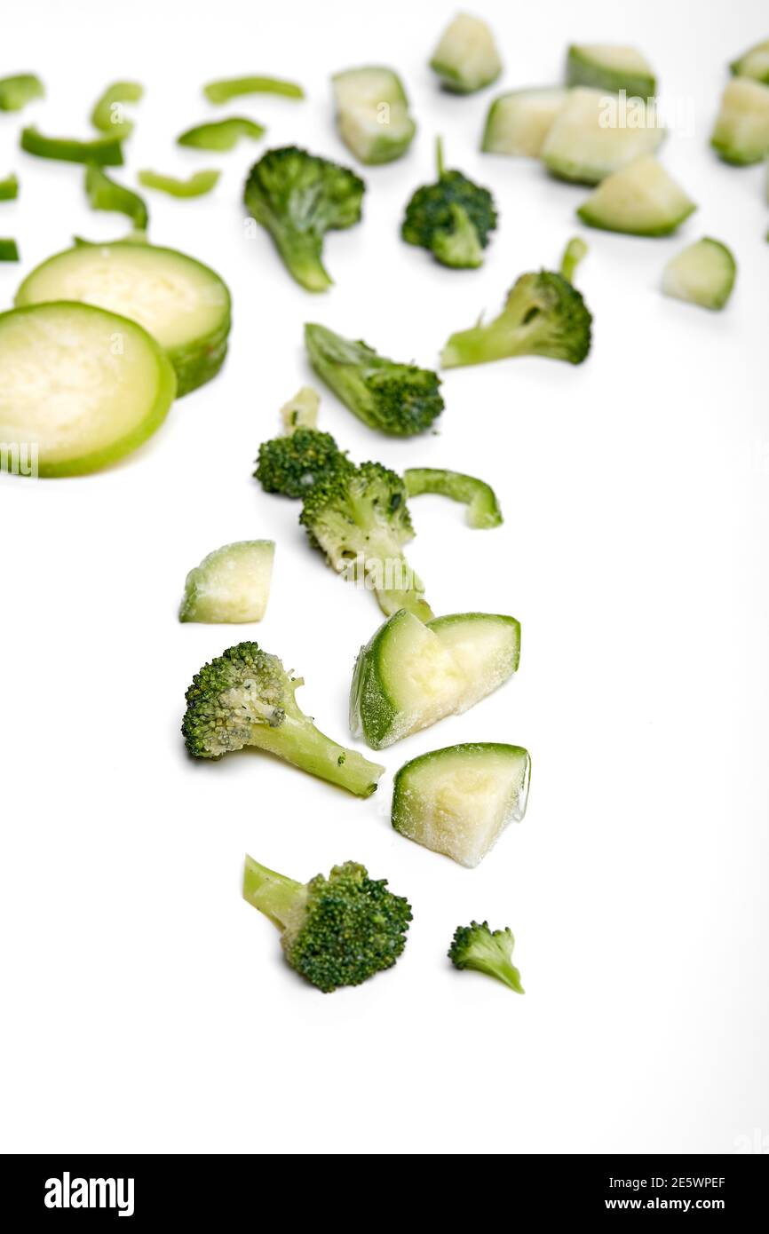 Handmade frozen semi-finished vegetable preparation. Chopped vegetables ...