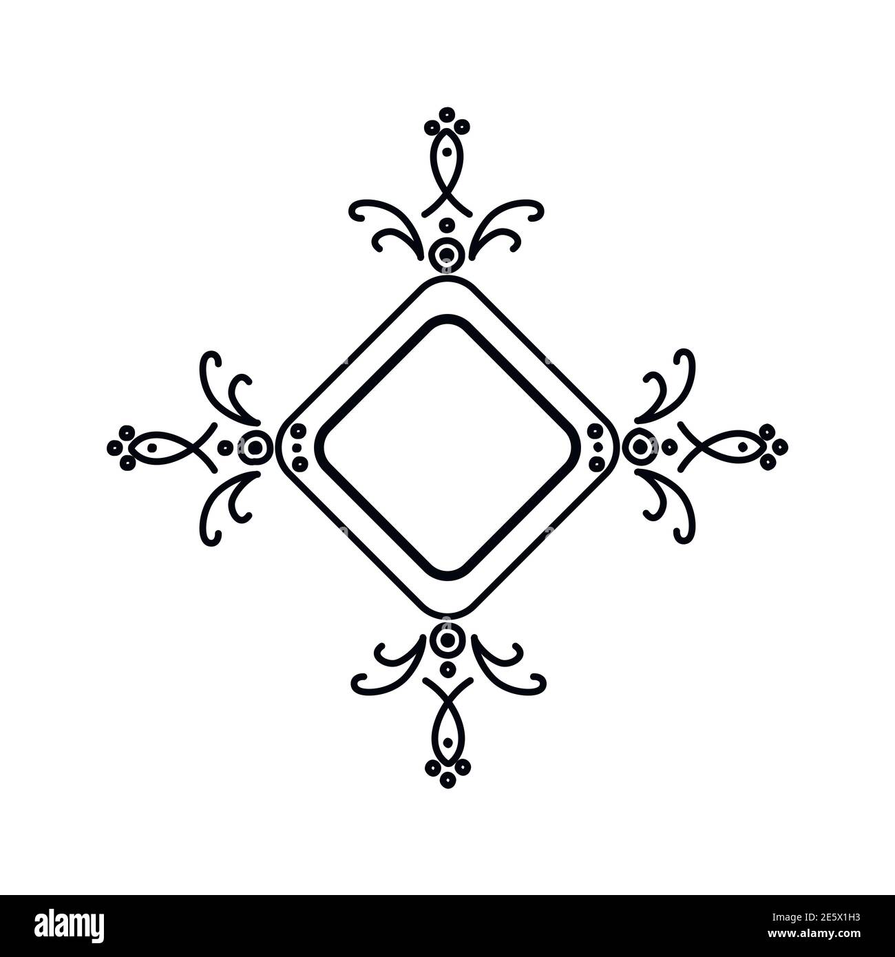 Black vintage frame on white background. Hand drawn delicate text box ...