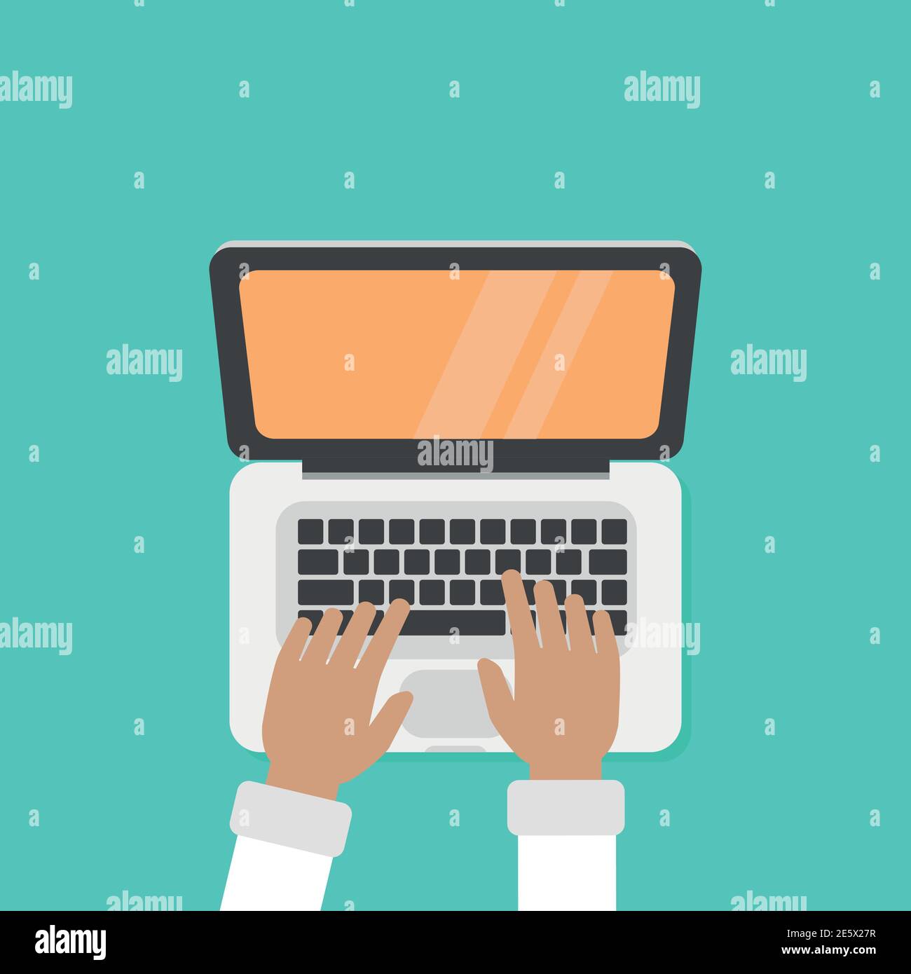 laptop and hands on the keyboard. human hands using computer isolated ...