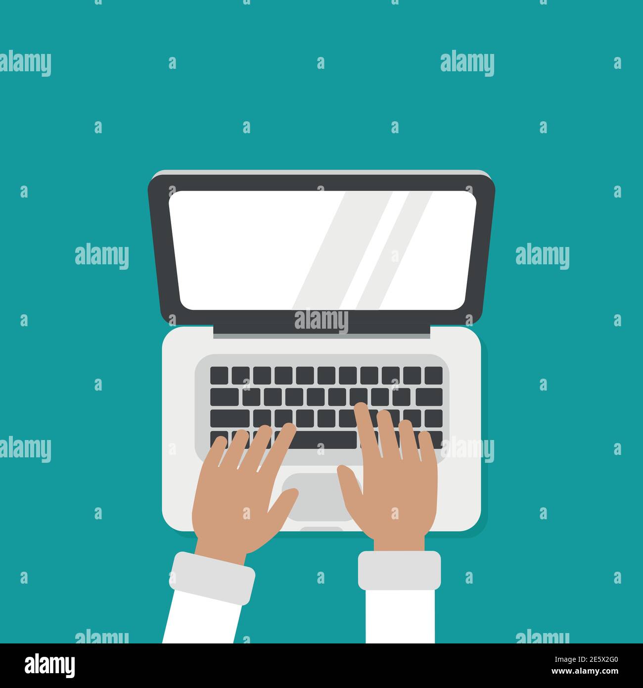 laptop and hands on the keyboard. human hands using computer isolated ...