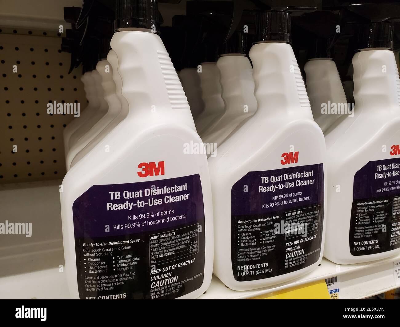 Close-up of bottles of 3M brand "TB Quat Disinfectant Ready-To-Use ...