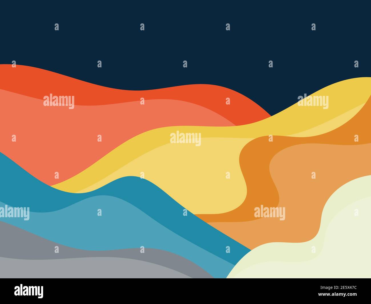 Colorful landscape in a minimalistic style. Plains and mountains ...