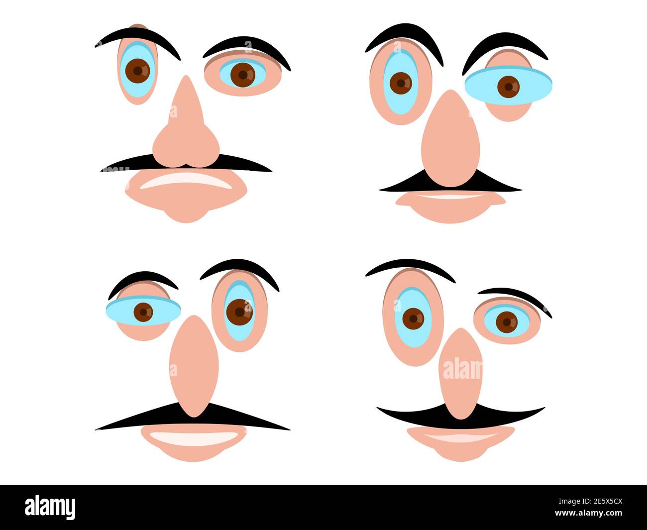 Faces of men with mustaches in cartoon style. Set of faces with ...