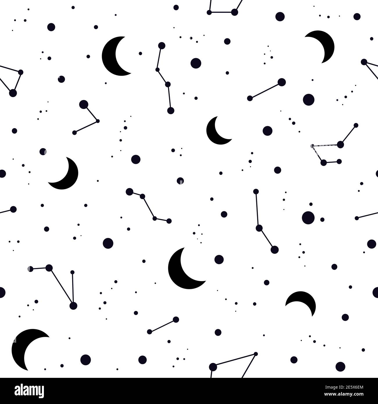 Seamless pattern with black constellations, stars and moon crescent on ...