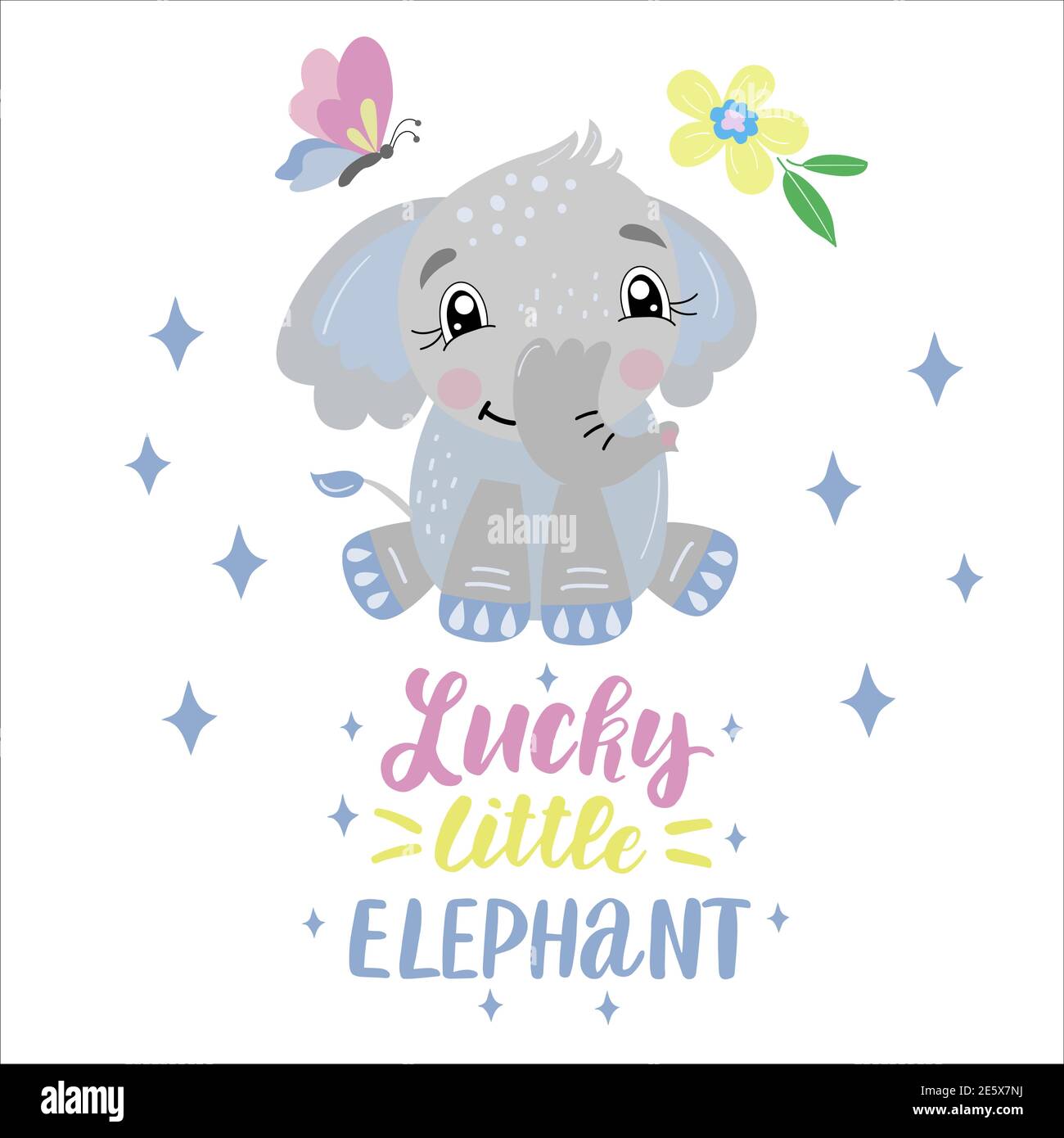 Cute elephant, inscription - lucky little elephant Stock Vector Image ...