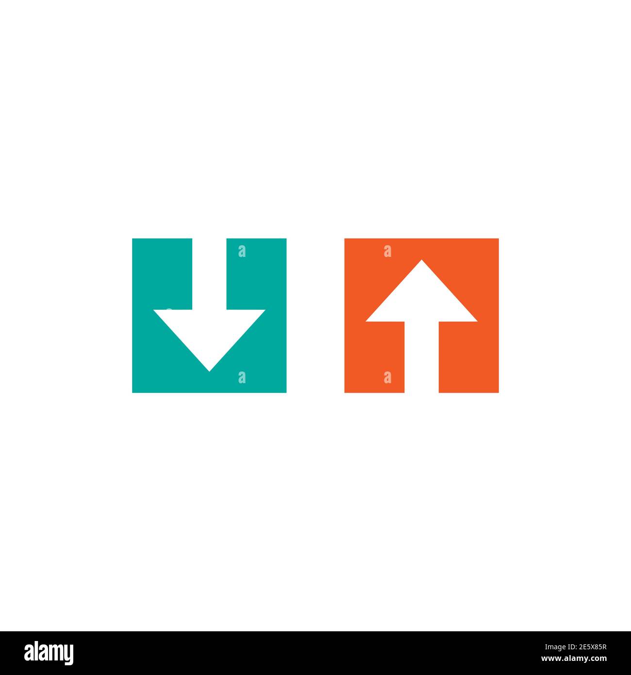 arrow up and arrow down in square box. flat icons set isolated on white ...
