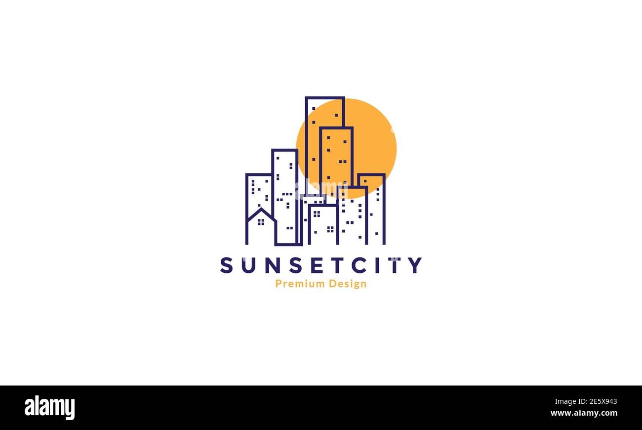 city line building with sunset logo symbol icon vector graphic design ...
