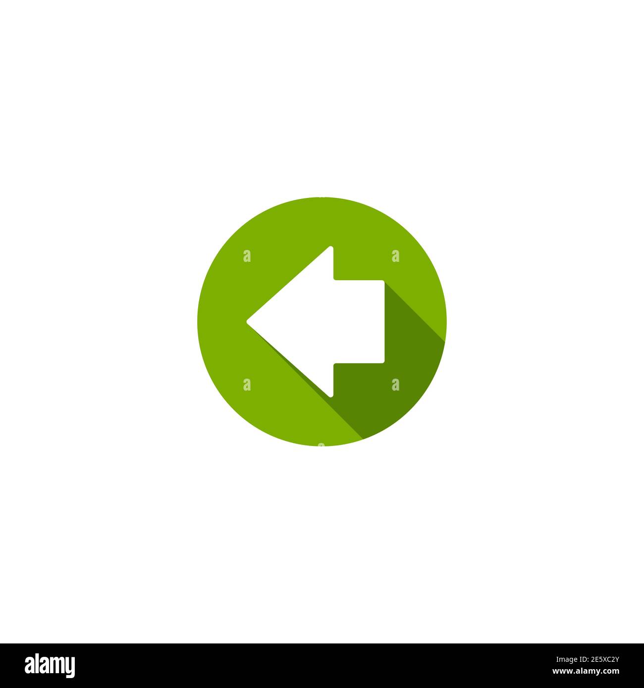 White left squared arrow with shadow in green circle. flat icon ...
