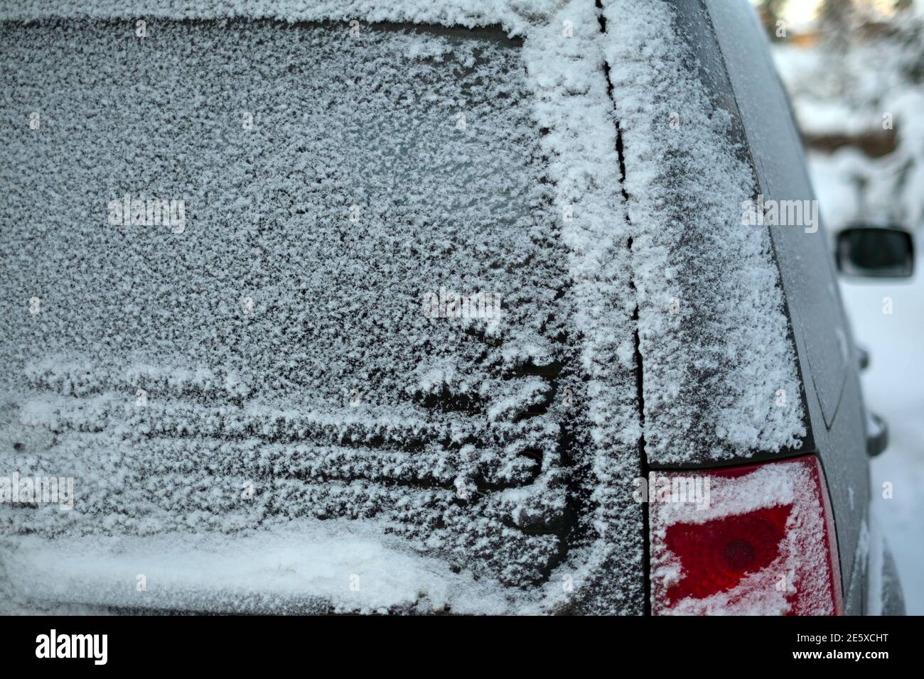 Rear of a car completely covered with frost, outdoor cropped shot Stock ...