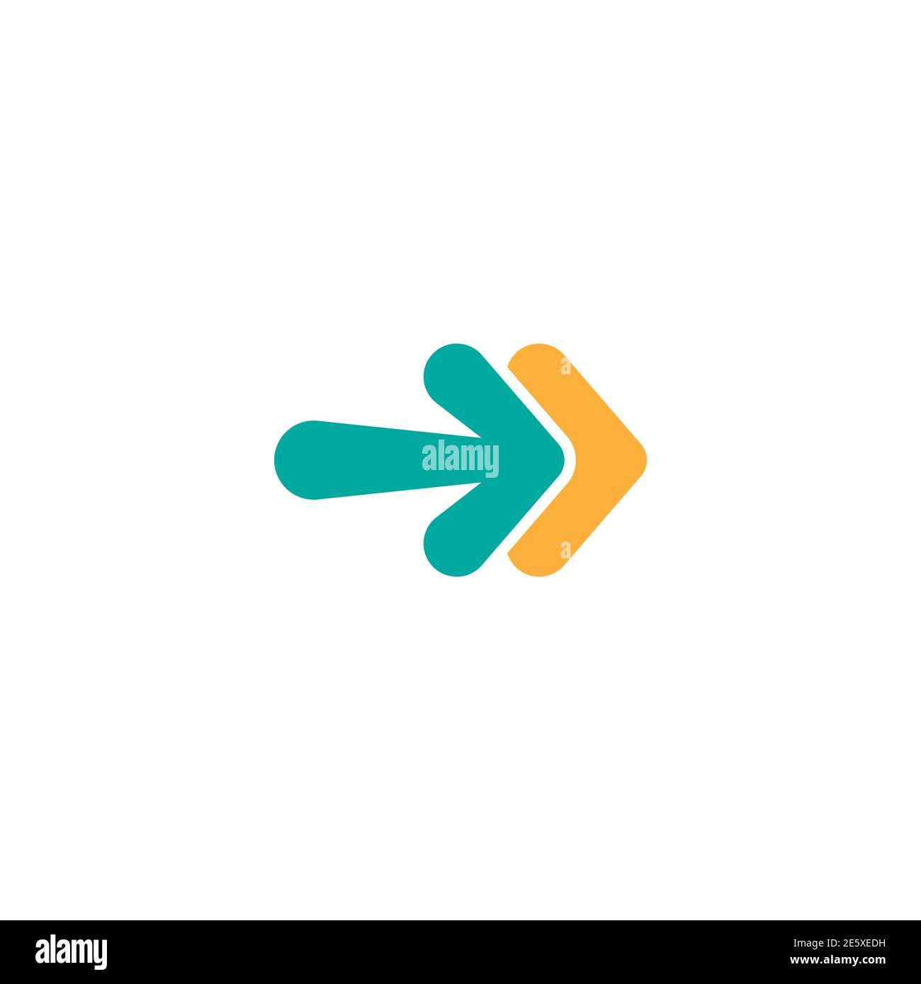 blue and orange right double cartoon arrow icon. Isolated on white ...