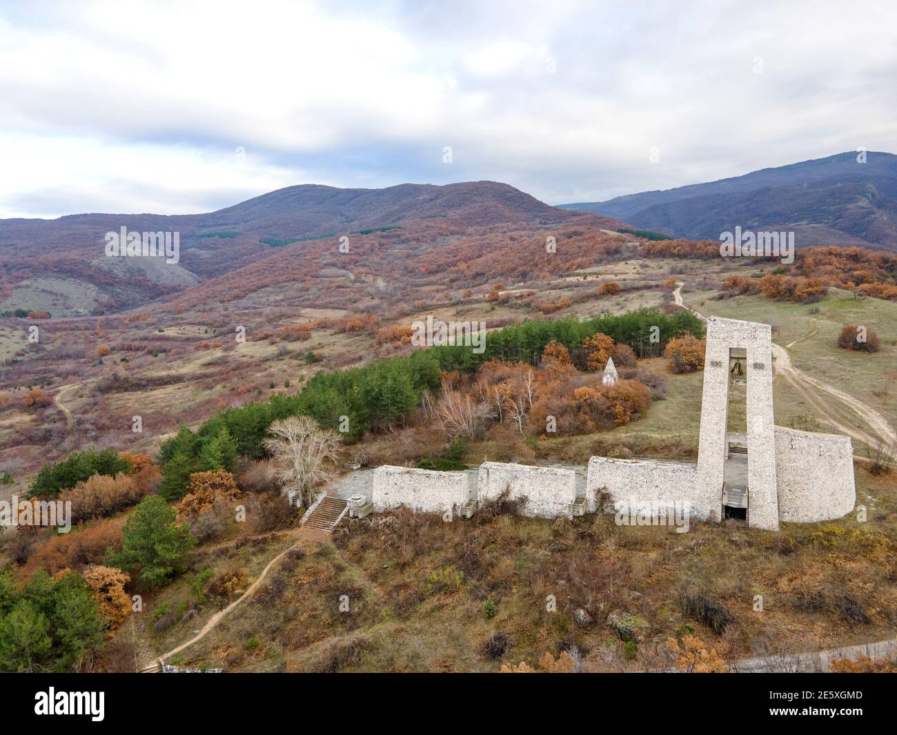 Aerial view of Monument Of The Three Generations near town of ...