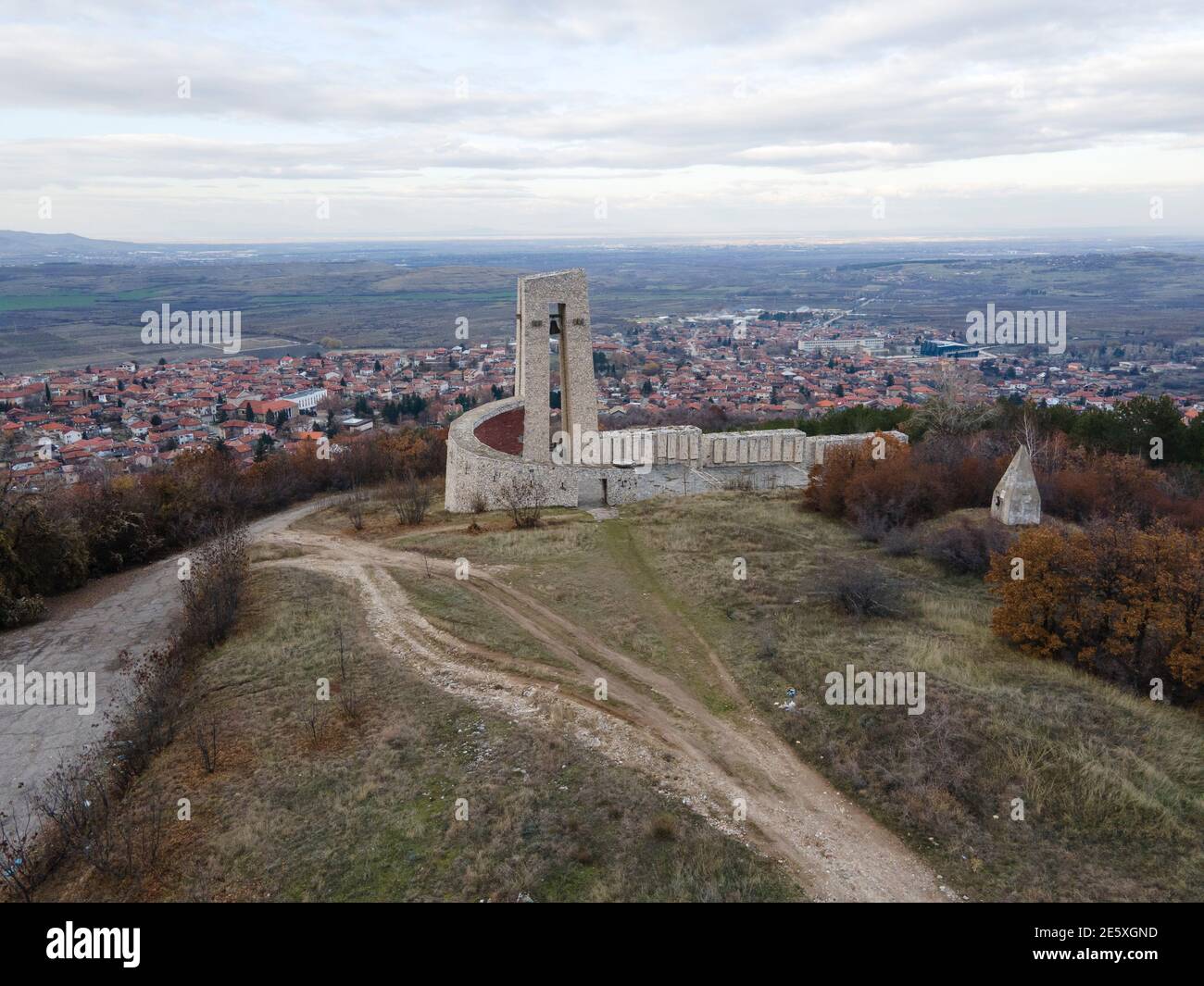 Aerial view of Monument Of The Three Generations near town of ...
