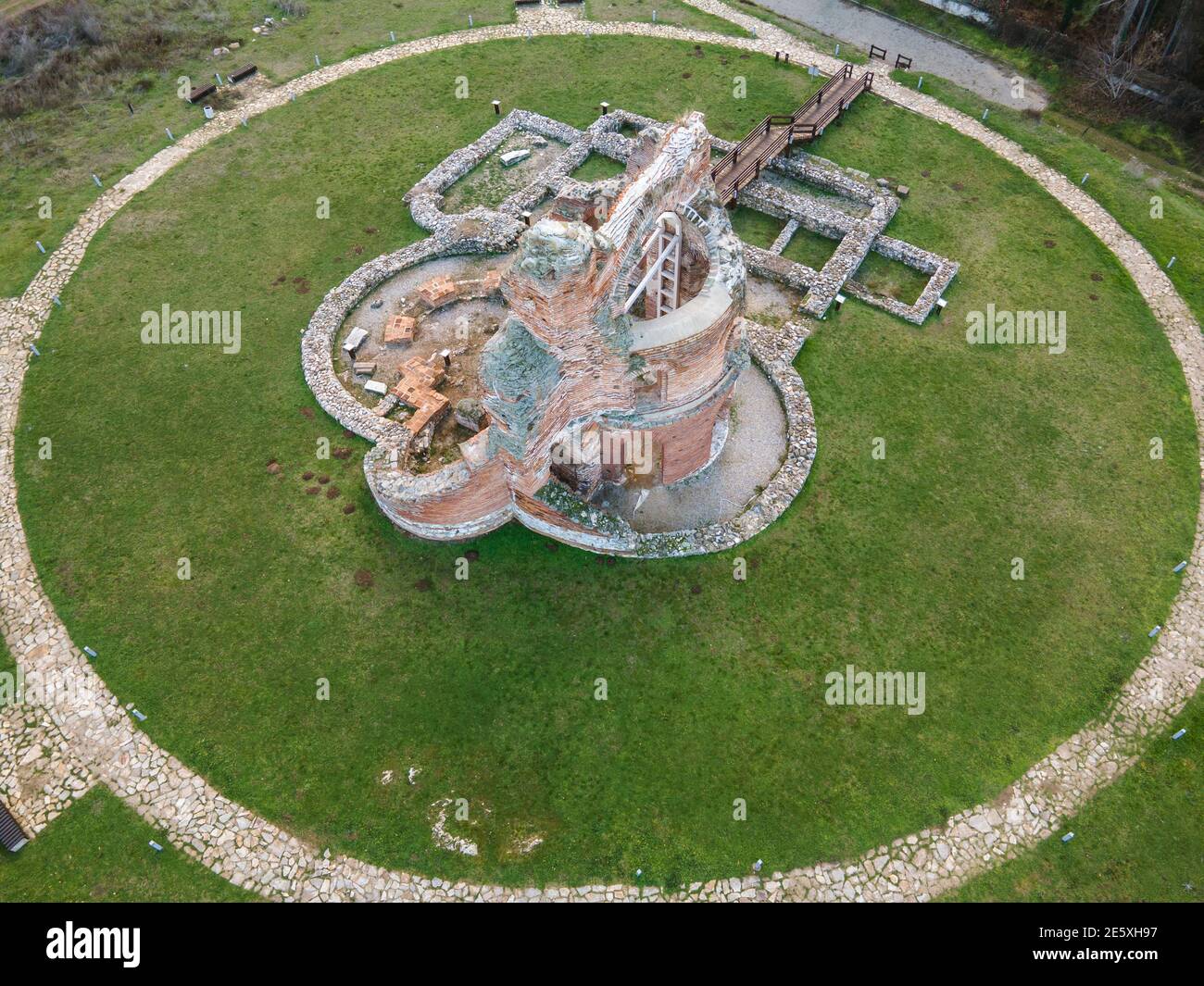 Aerial view of The Red Church - Ruins of early Byzantine Christian ...
