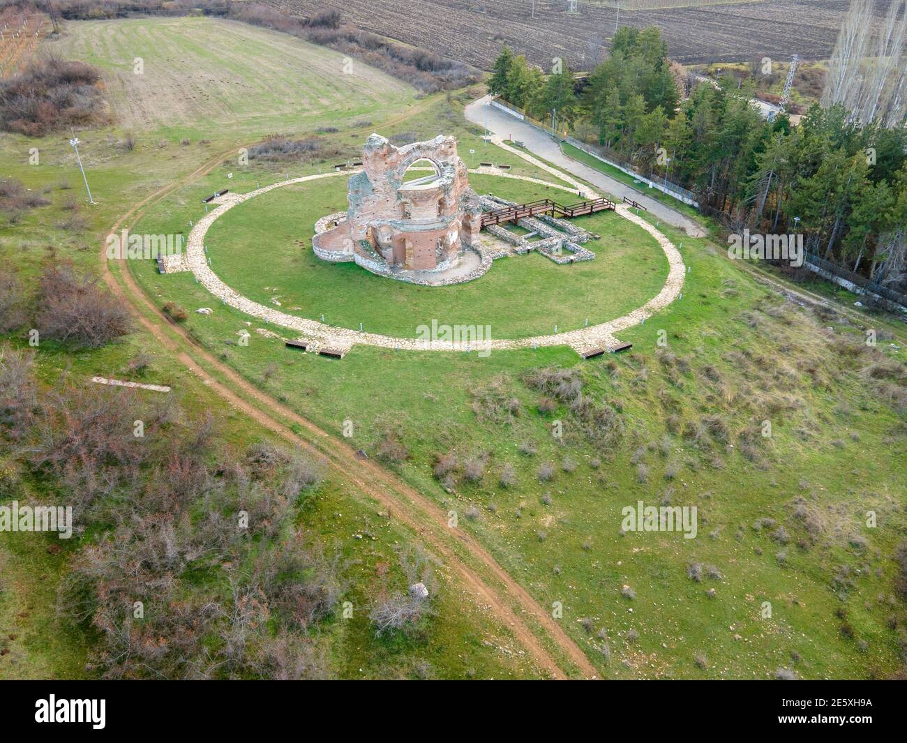 Aerial view of The Red Church - Ruins of early Byzantine Christian ...