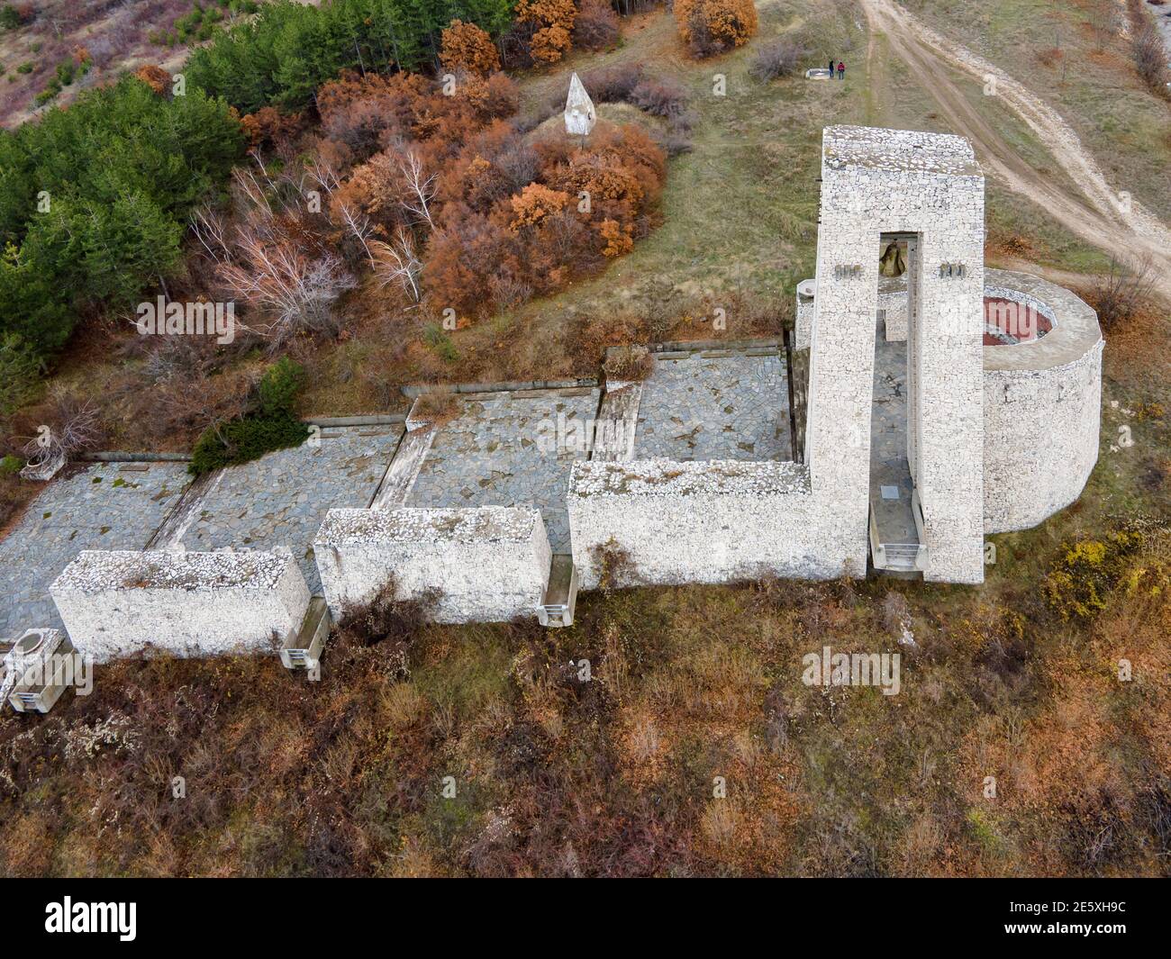 Aerial view of Monument Of The Three Generations near town of ...