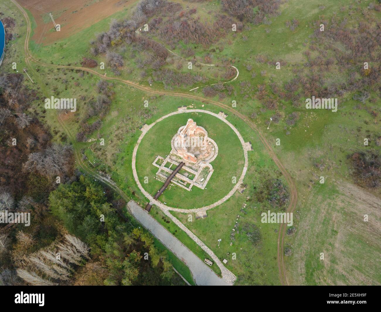Aerial view of The Red Church - Ruins of early Byzantine Christian ...