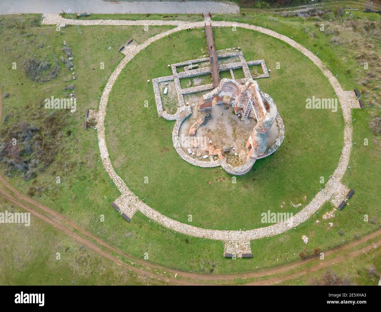Aerial view of The Red Church - Ruins of early Byzantine Christian ...