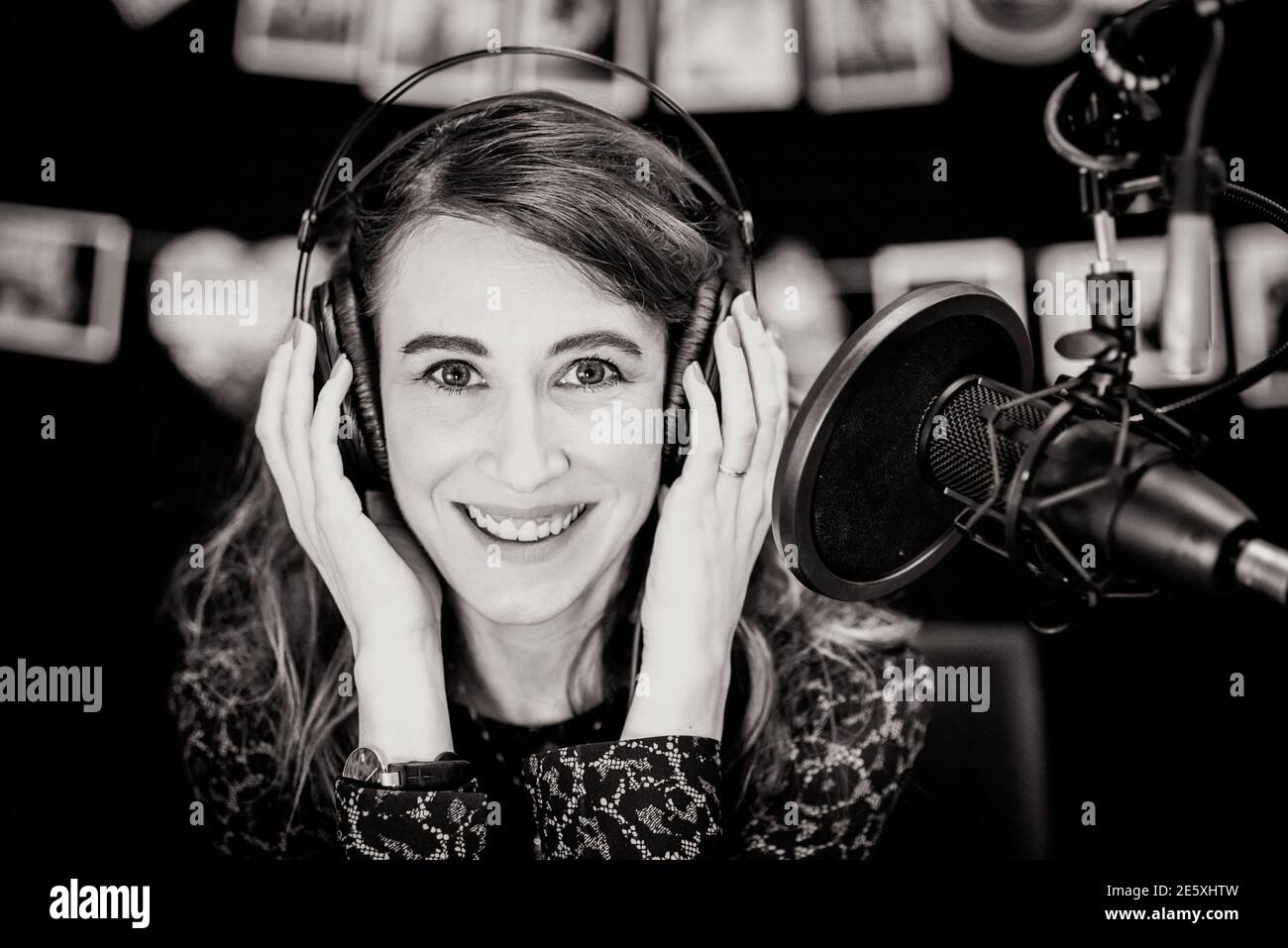 beautiful girl singing in a recording studio Stock Photo - Alamy