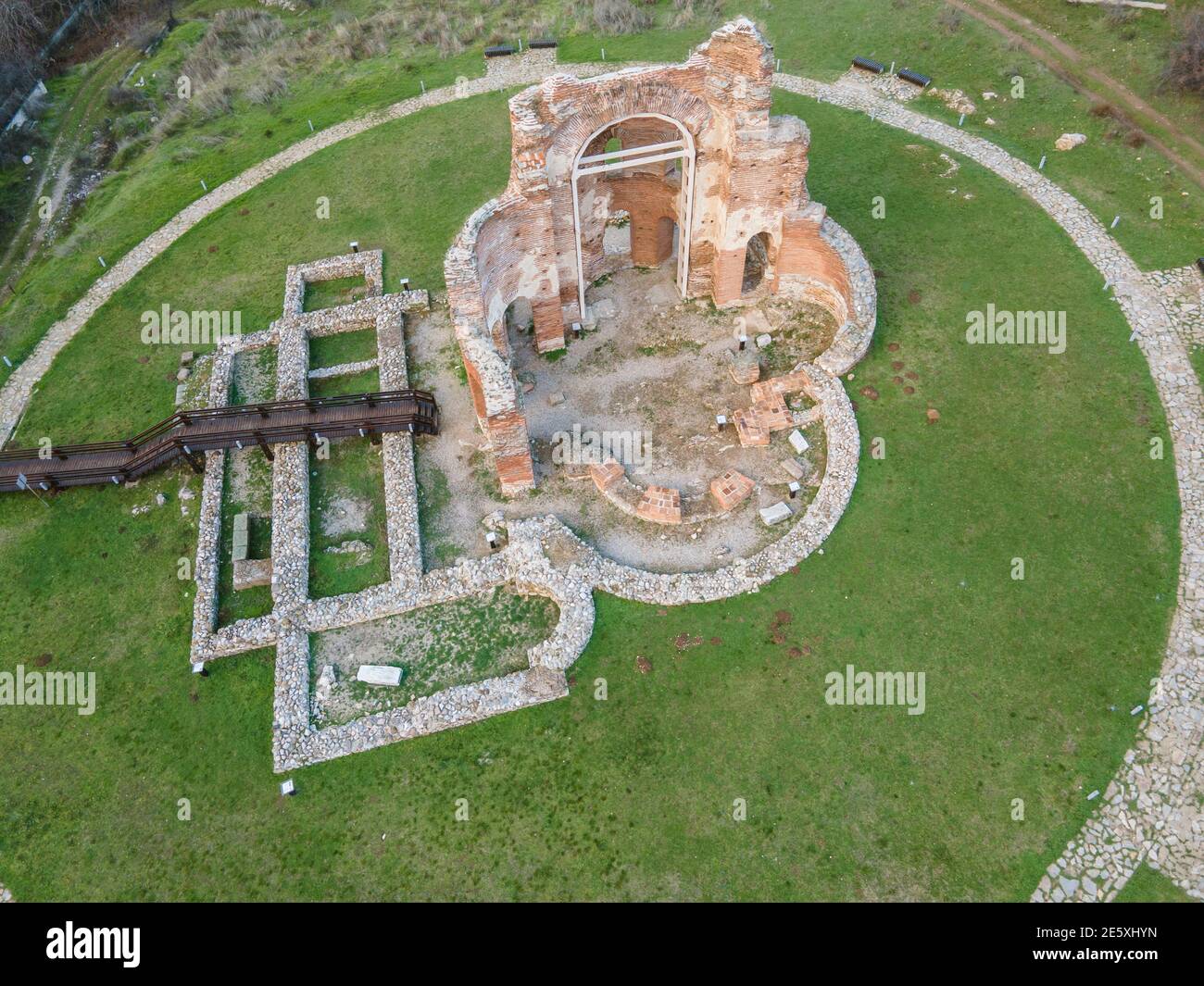 Aerial view of The Red Church - Ruins of early Byzantine Christian ...