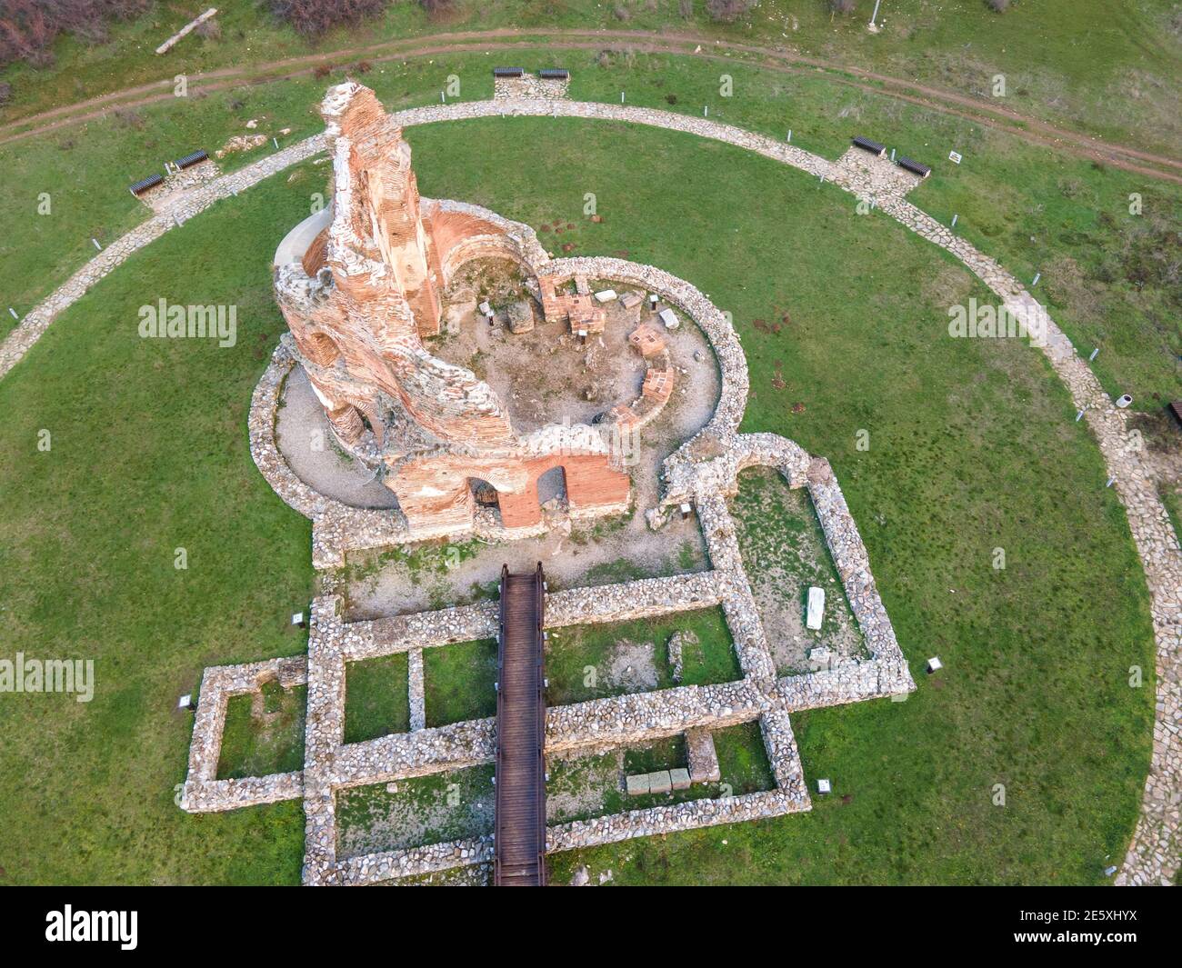Aerial view of The Red Church - Ruins of early Byzantine Christian ...
