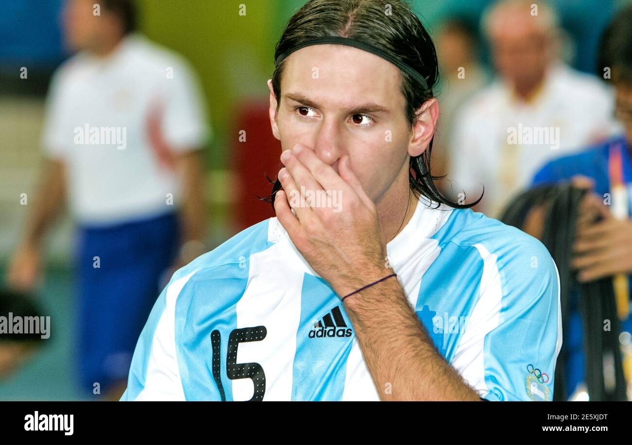Lionel Messi at the 2008 Olympic Games in a game against the ...