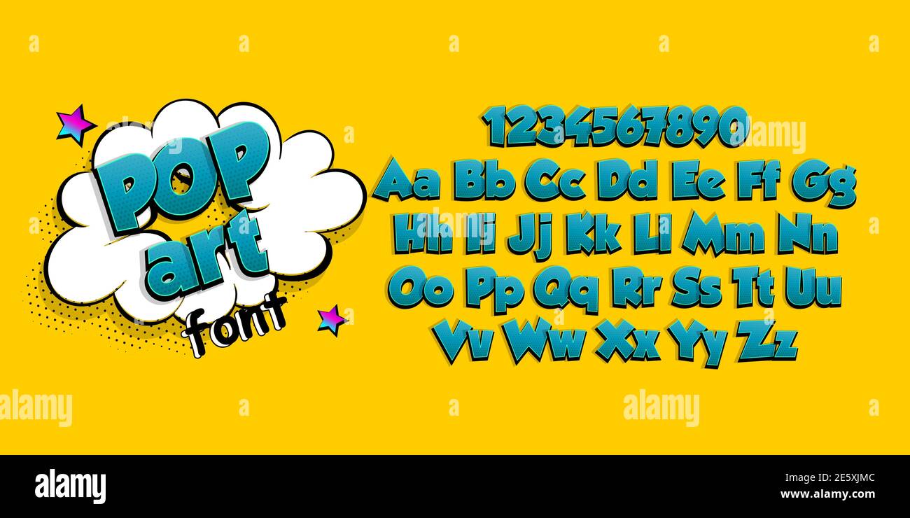 Blue Comic book pop art superhero font. Comic text alphabet collection ...