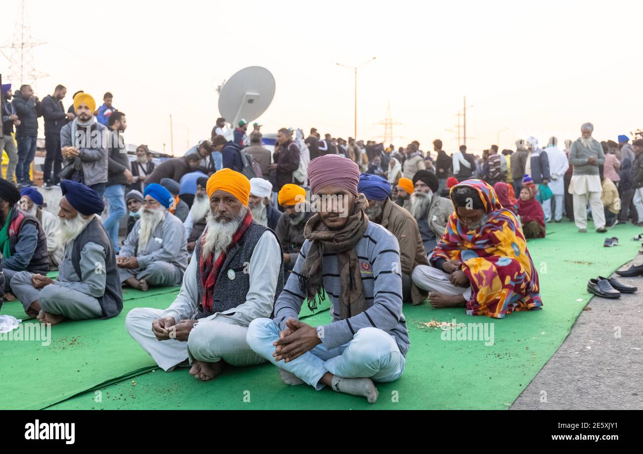 NEW DELHI, INDIA - JANUARY 2021 : Portrait of young Sikh Indian farmers ...