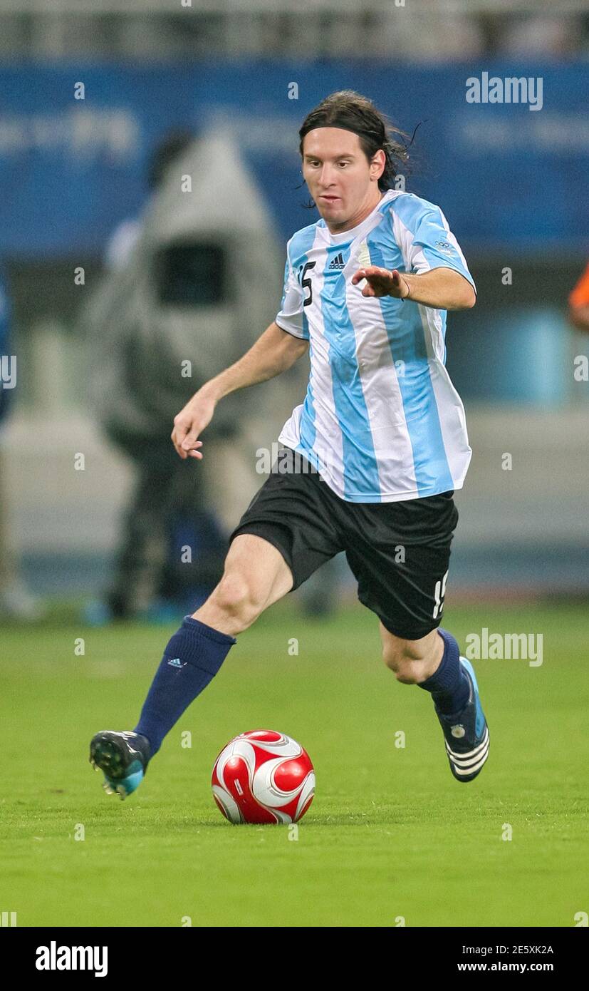 Lionel Messi at the 2008 Olympic Games in a game against the ...