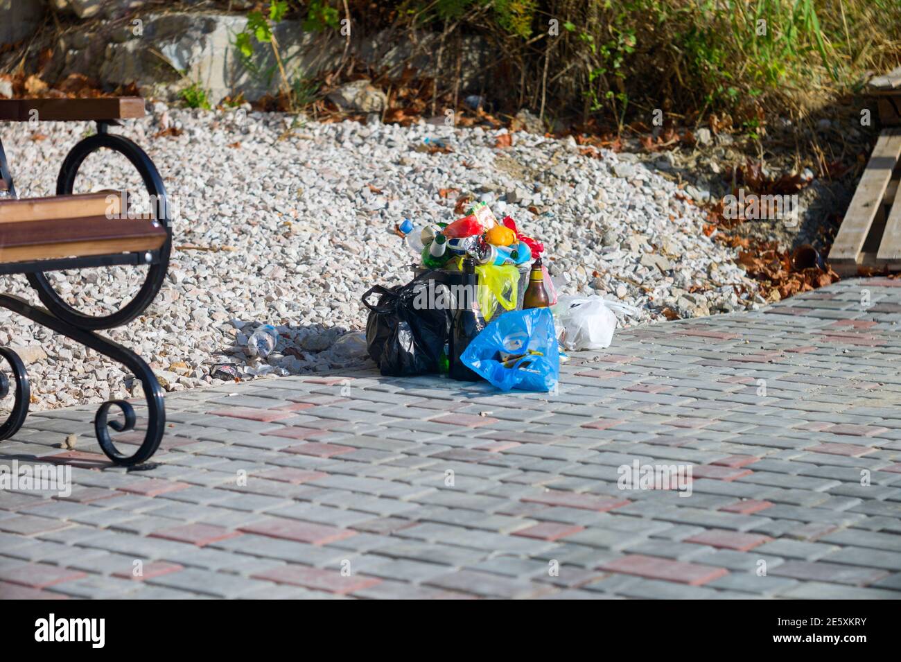 Pile of garbage abandoned on the street, outdoor shot Stock Photo - Alamy