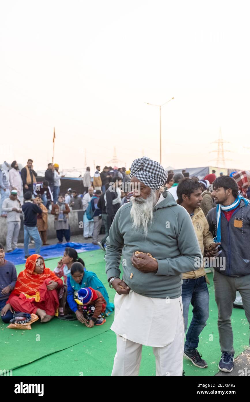 NEW DELHI, INDIA - JANUARY 2021 : Portrait of young Sikh Indian farmers ...