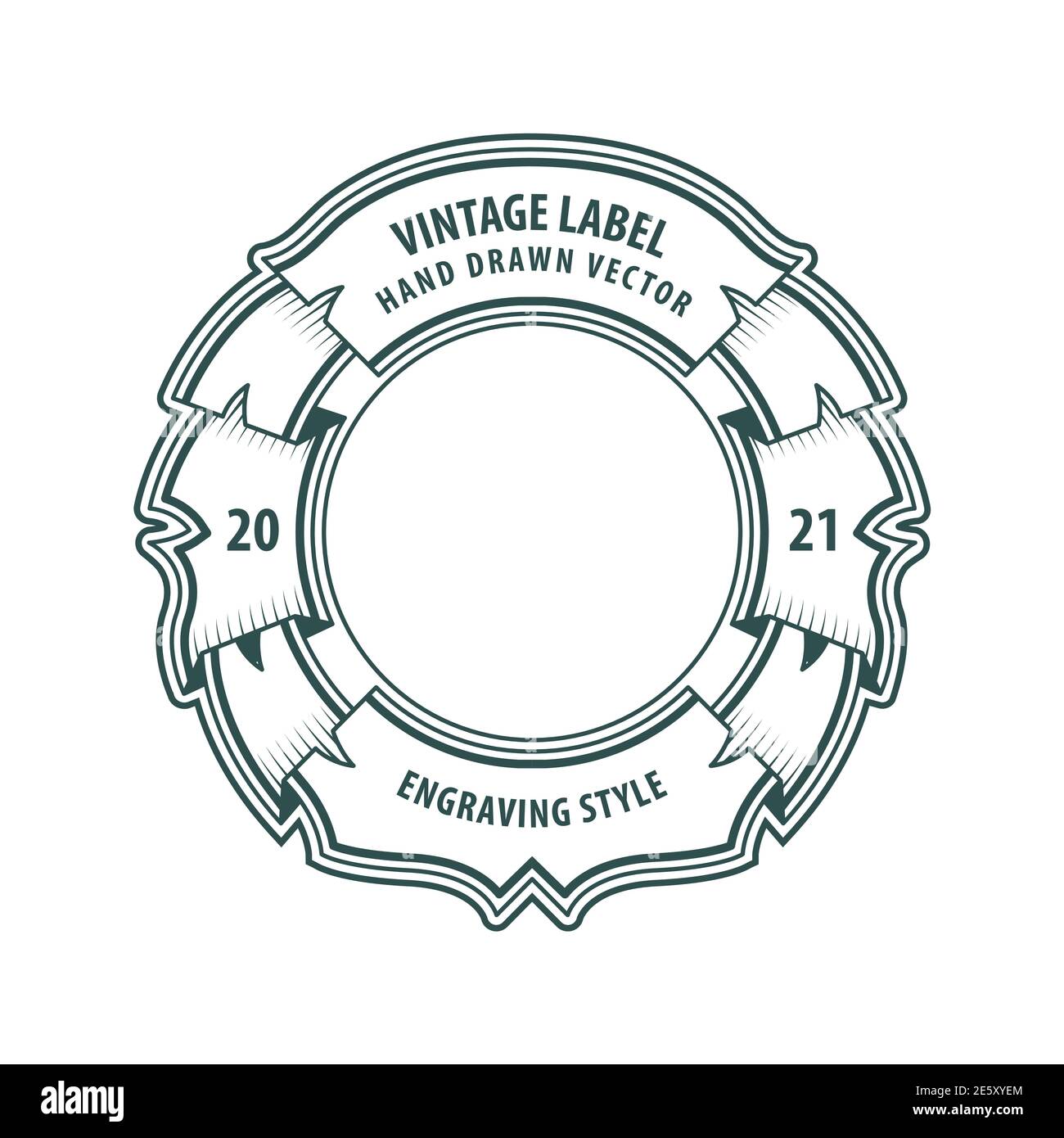Hand drawn vintage label. Engraving style retro ribbon. Sketch drawing ...