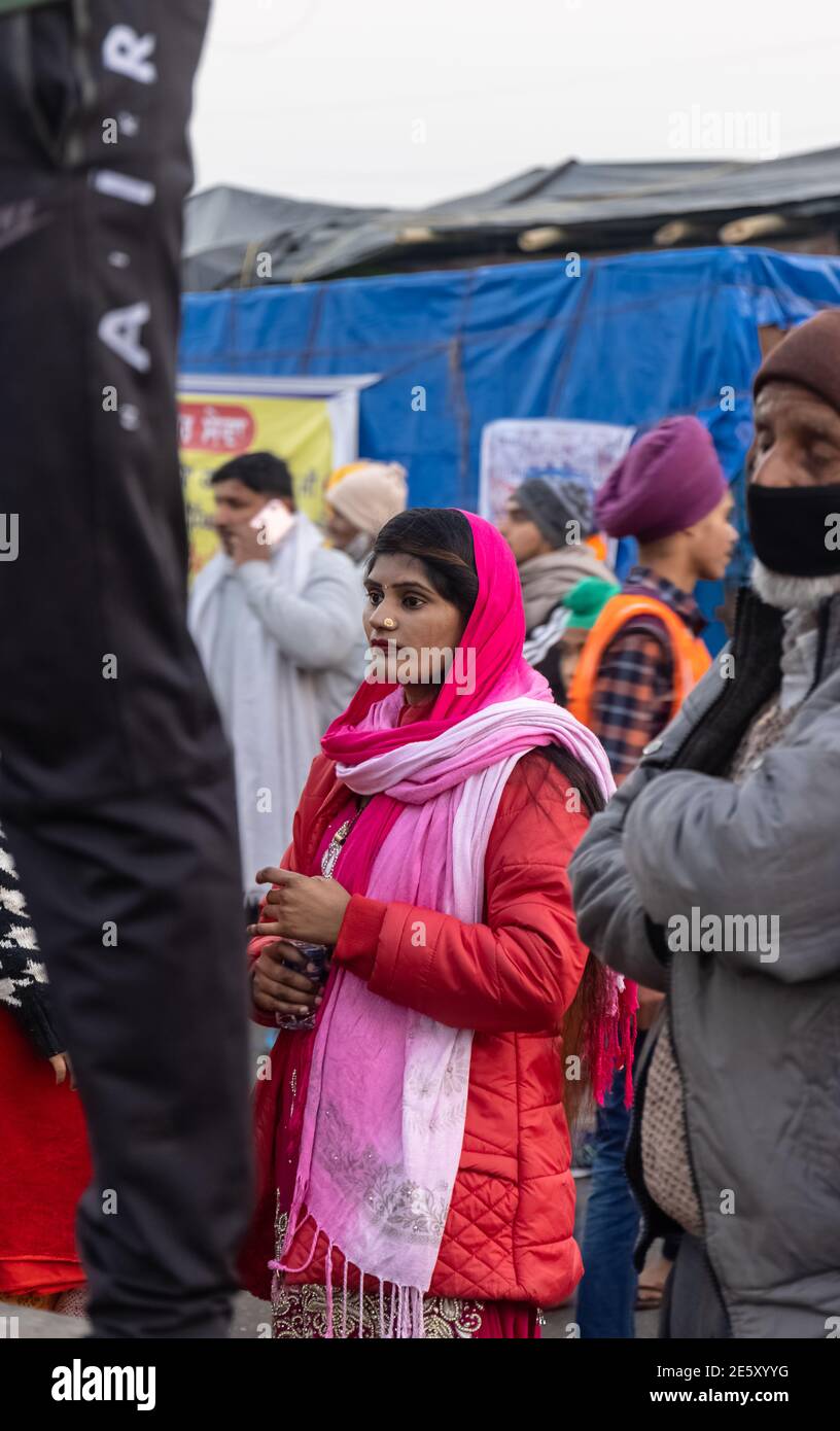 NEW DELHI, INDIA - JANUARY 2021 : Portrait of young Sikh Indian farmers ...