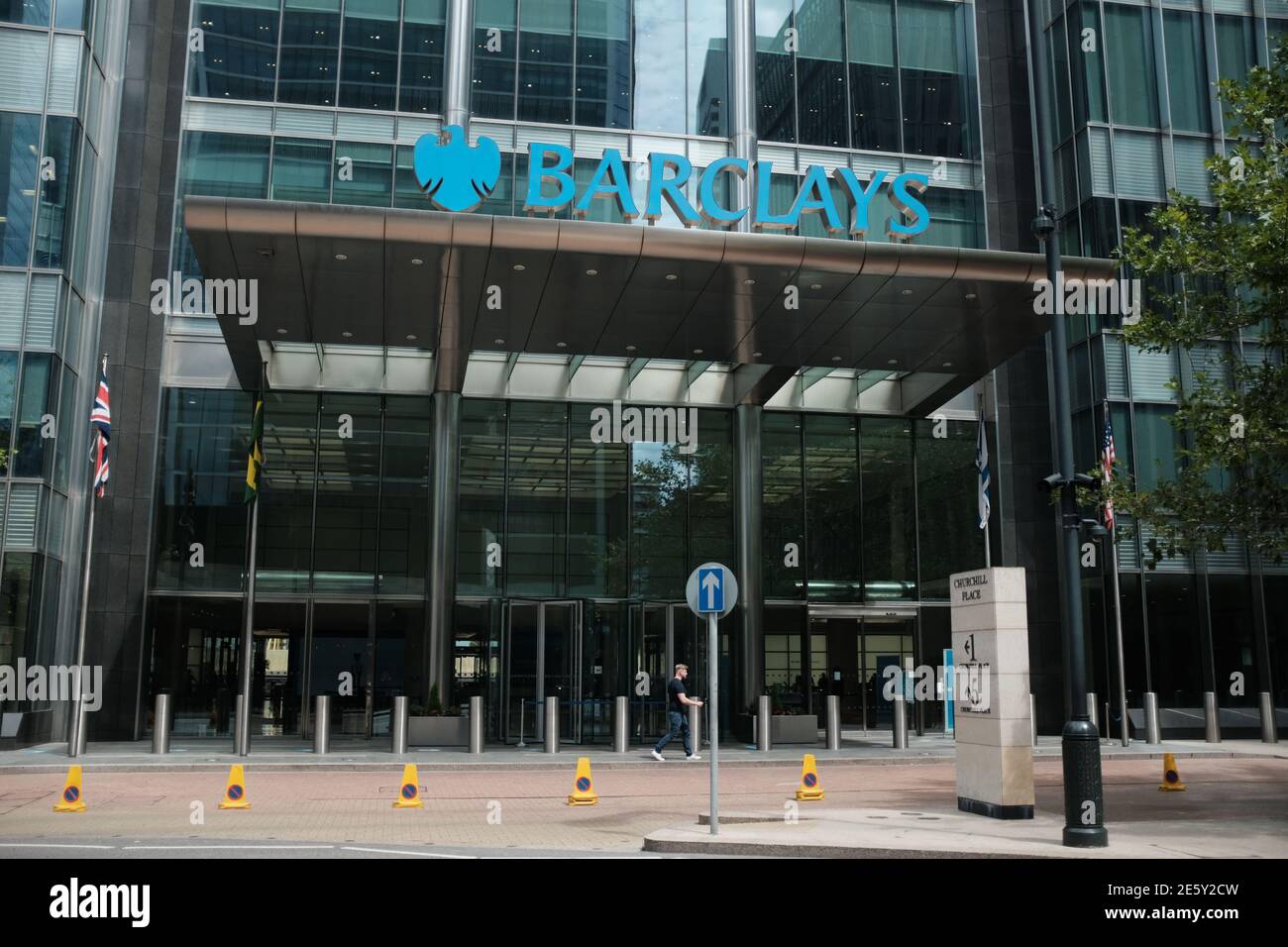 LONDON - 22ND JULY 2020: Entrance to the Barclays building in Canary ...