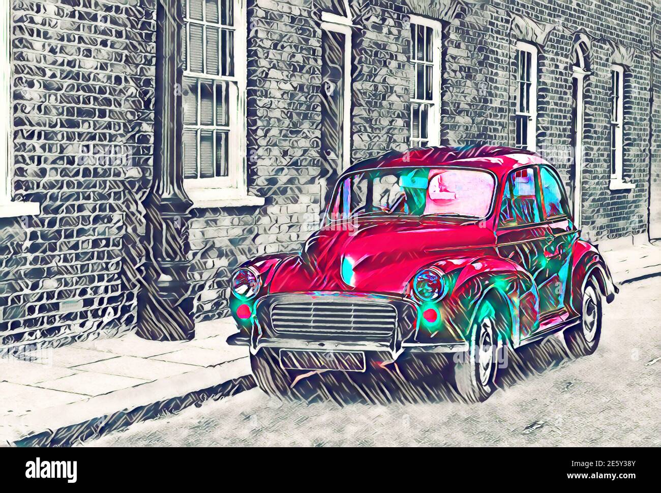 illustration of an old car, drawing of a classic vehicle Stock Photo ...