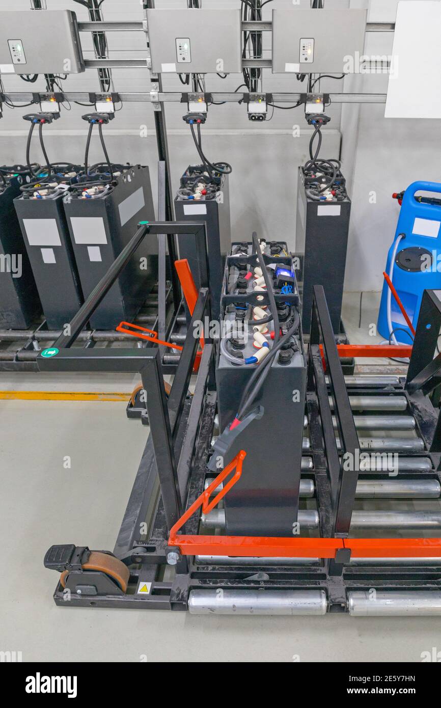 Cart for Handling Batteries at Chargin Station Stock Photo - Alamy