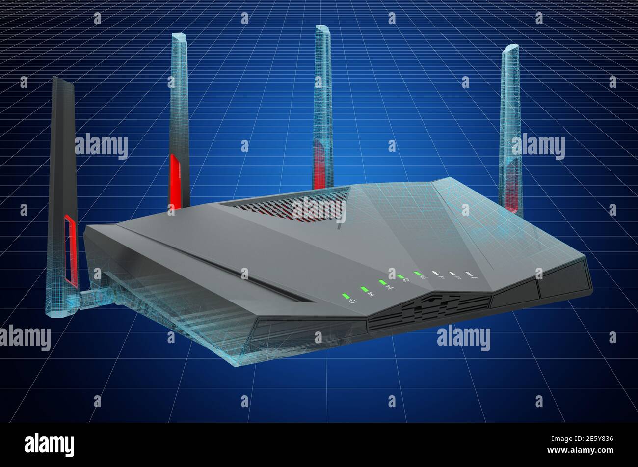Visualization 3d cad model of wi-fi 6G router, blueprint. 3D rendering ...