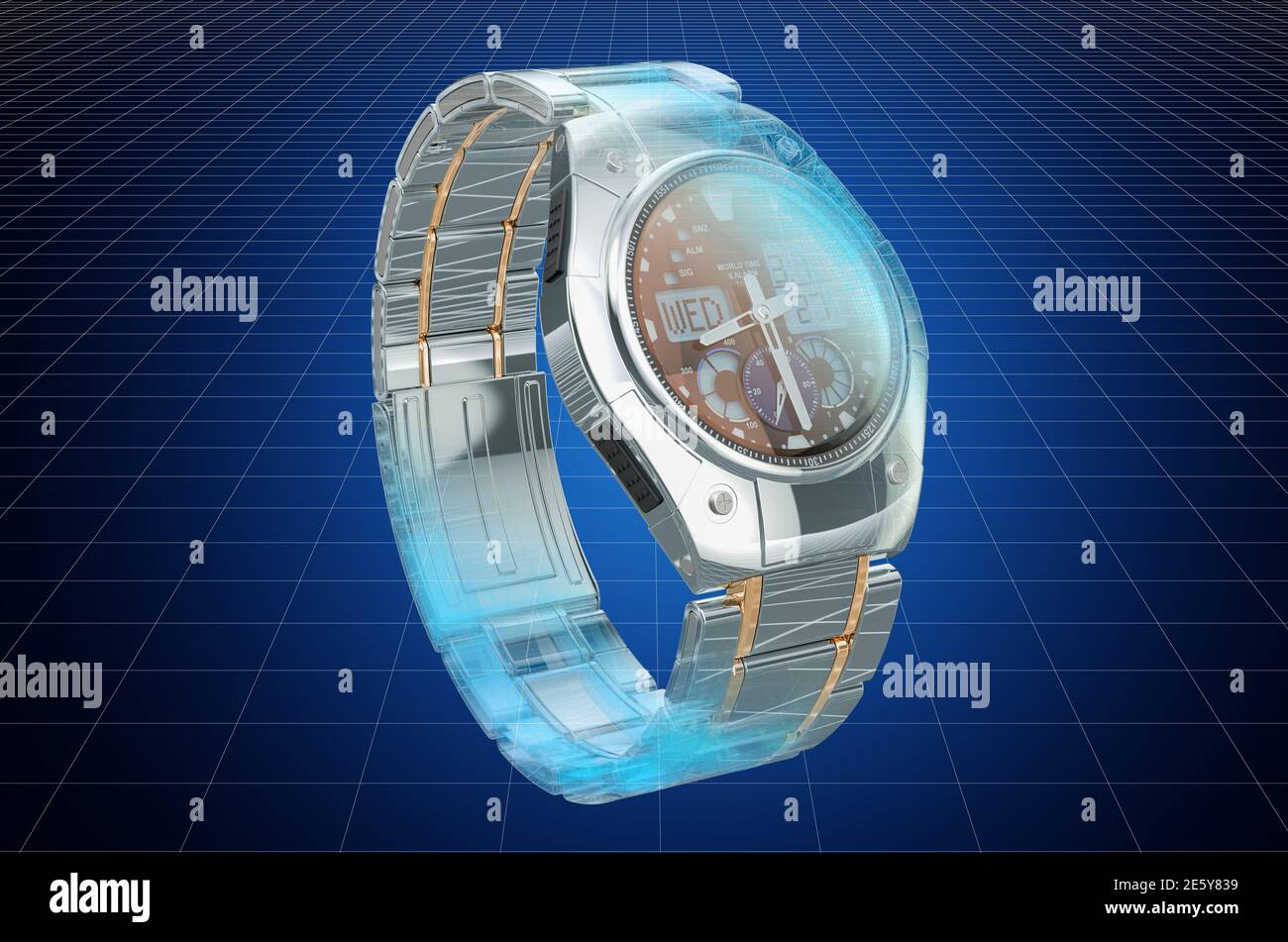 Visualization 3d cad model of analog digital watch, blueprint. 3D ...